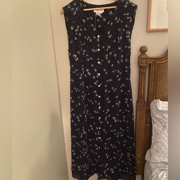 Dresses | Navy Blue Button Down Maxi Dress With Flower Design | Poshmark